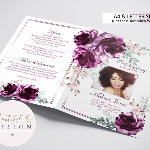Purple Flowers Funeral Program Template - Etsy
