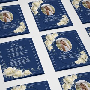 8 Page Elegant Navy Funeral Program Template, Celebration of Life ...