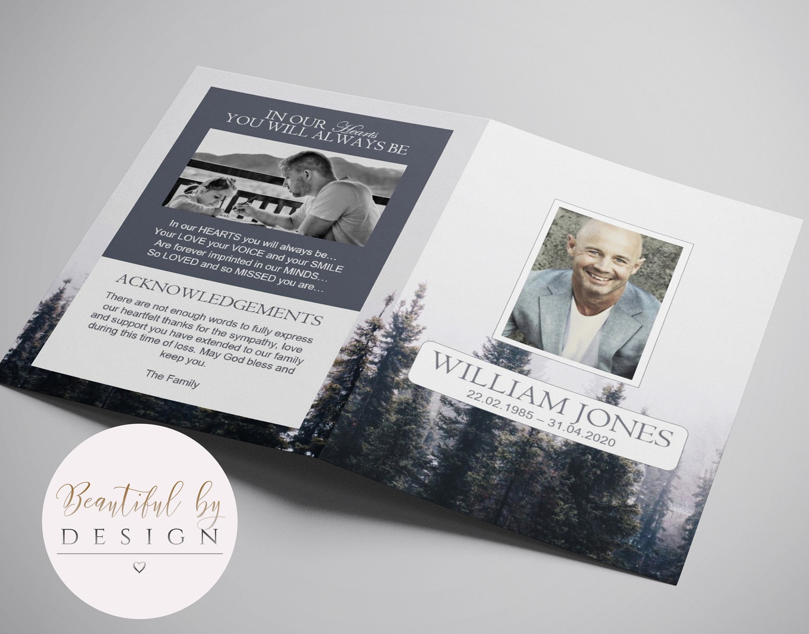 4 Page Tree Funeral Program Template Memorial Program | Etsy