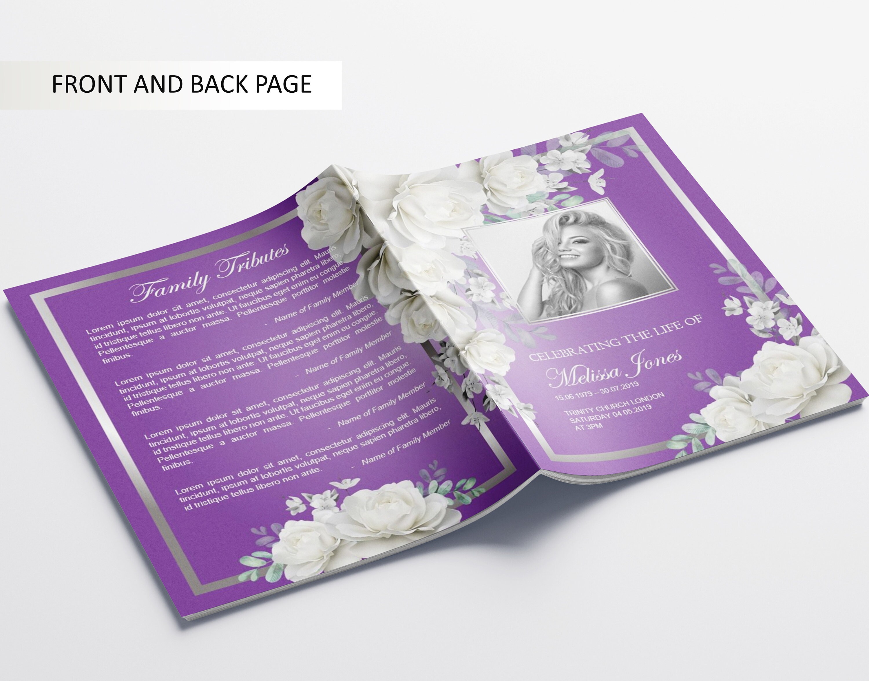 8 Page White Flowers Purple Background Funeral Program - Etsy
