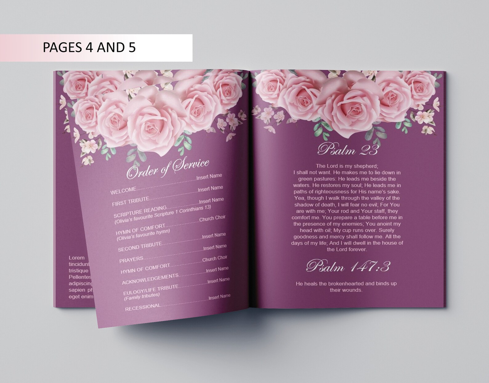 16 Page Pink Flowers Funeral Program Template Celebration of - Etsy UK