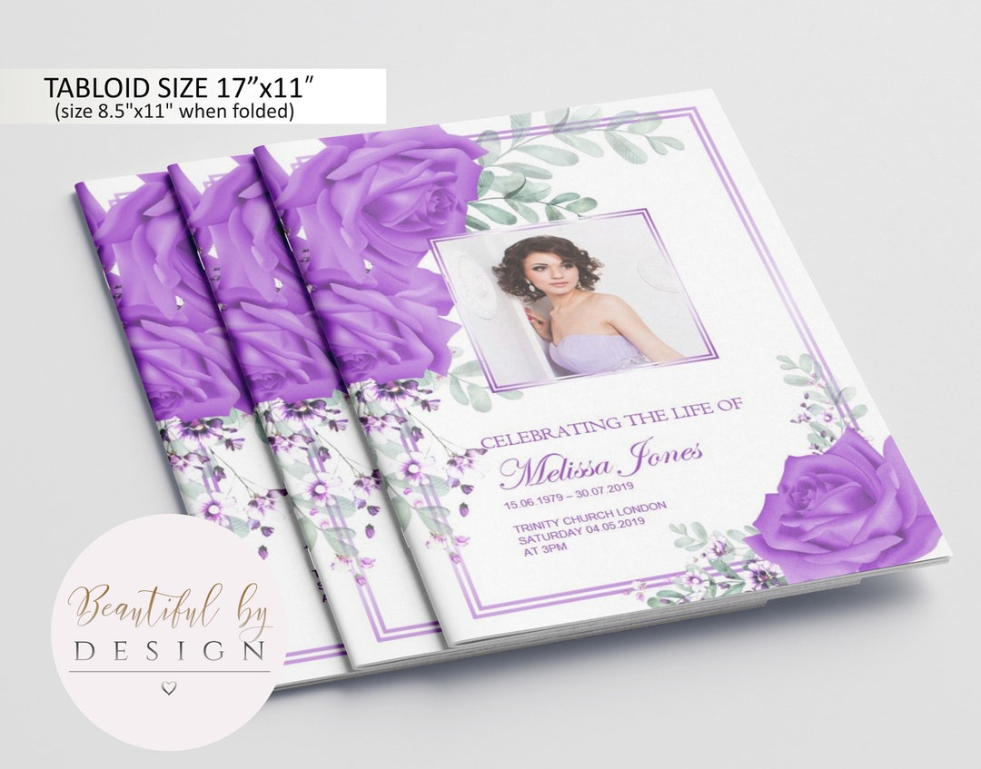 8 Page Lilac Flowers Funeral Program Template in Tabloid Size 11"x17 ...