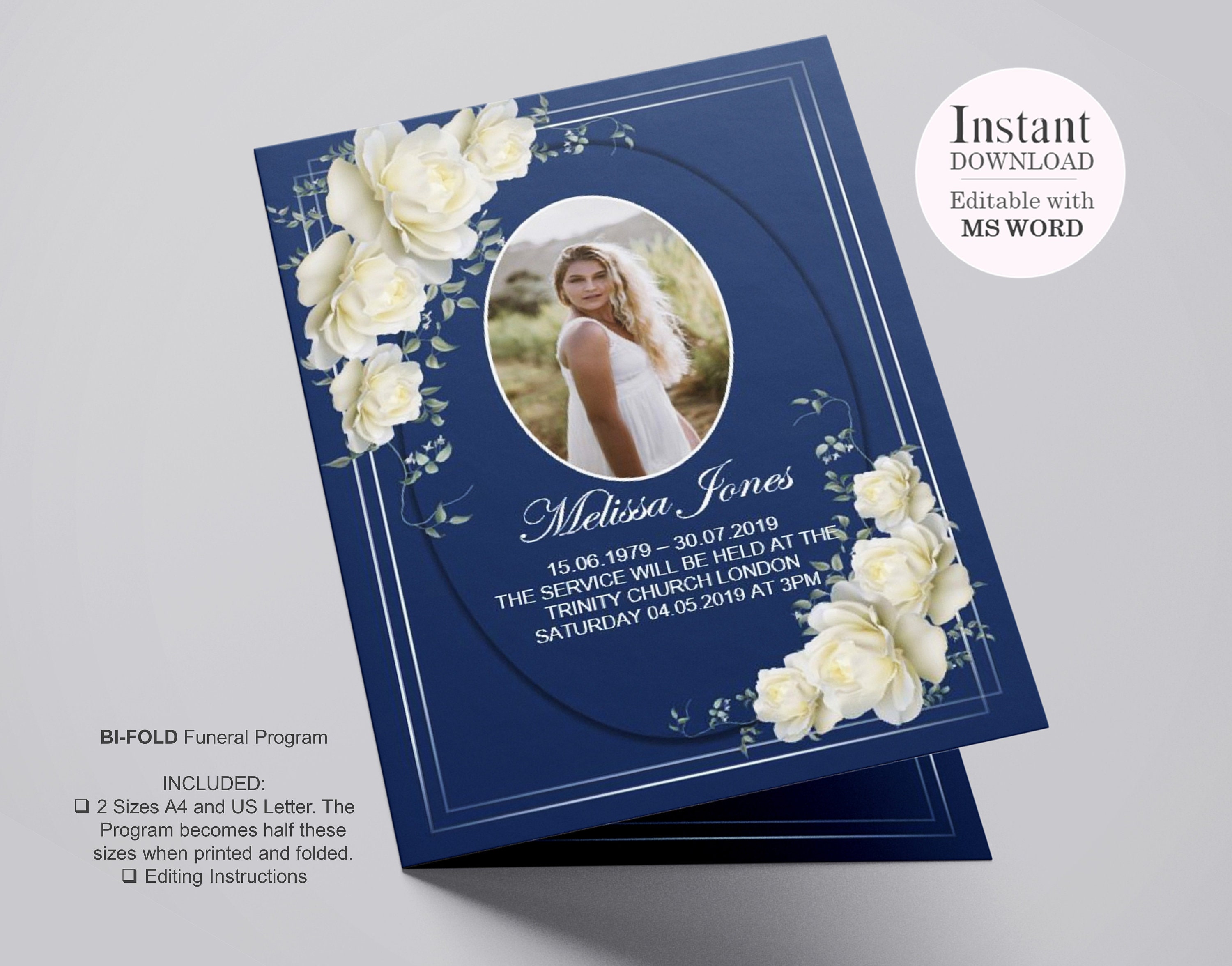 4 Page Elegant Navy Funeral Program Template Celebration of - Etsy UK