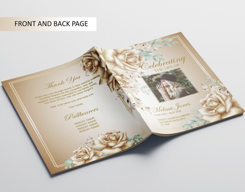 12 Page Gold Funeral Program Template Celebration of Life | Etsy