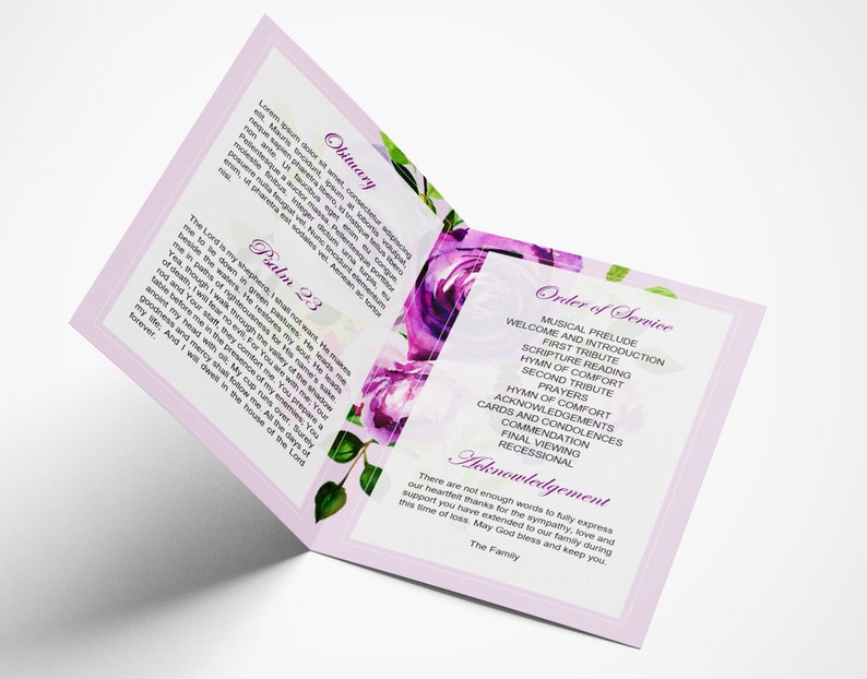 4 Page Purple Flowers Funeral Program Template Celebration of - Etsy