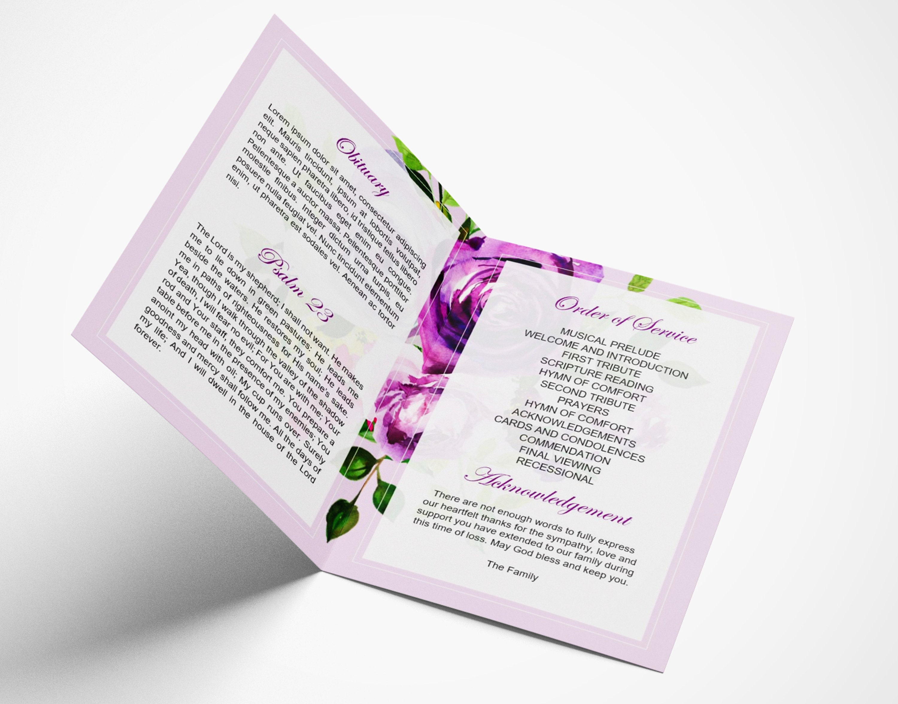 4 Page Purple Flowers Funeral Program Template Celebration of - Etsy