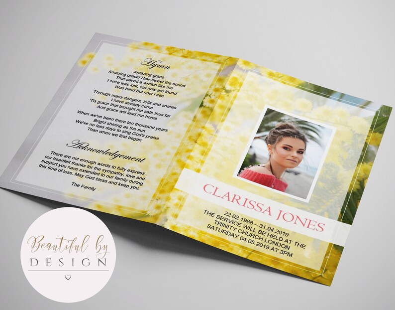 4 Page Yellow Flowers Funeral Program Template Celebration of - Etsy