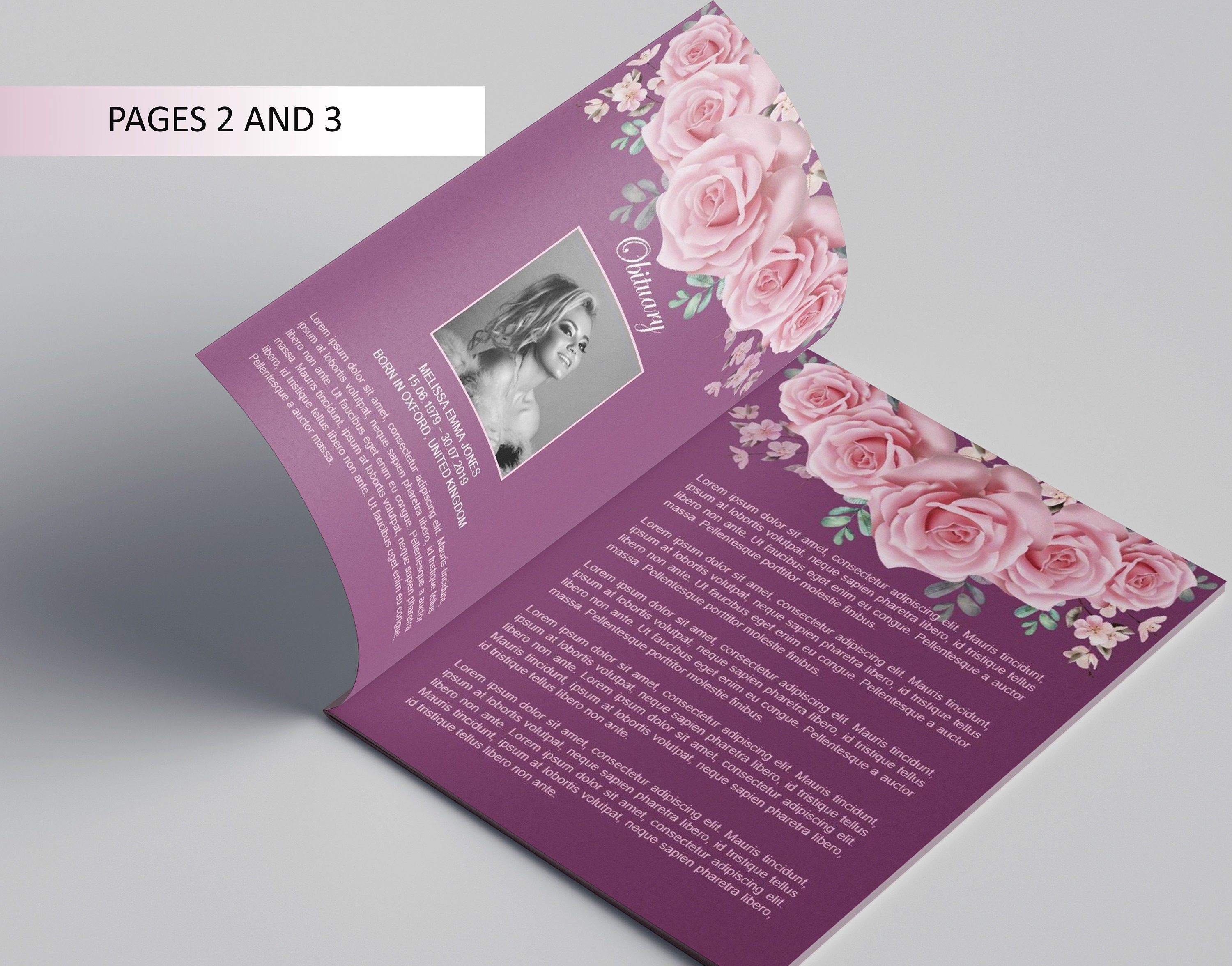 8 Page Pink Flowers Background Funeral Program Template - Etsy