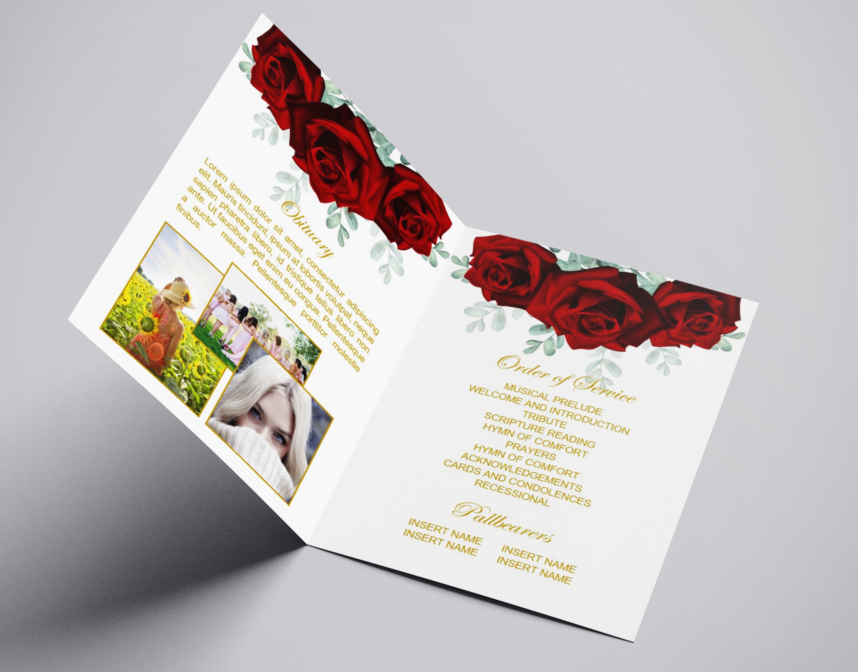 4 Page Red Gold Funeral Program Template Celebration of Life - Etsy UK