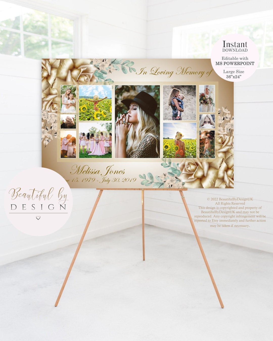 Gold Memorial Photo Collage Template, Large Memorial Sign, Funeral ...