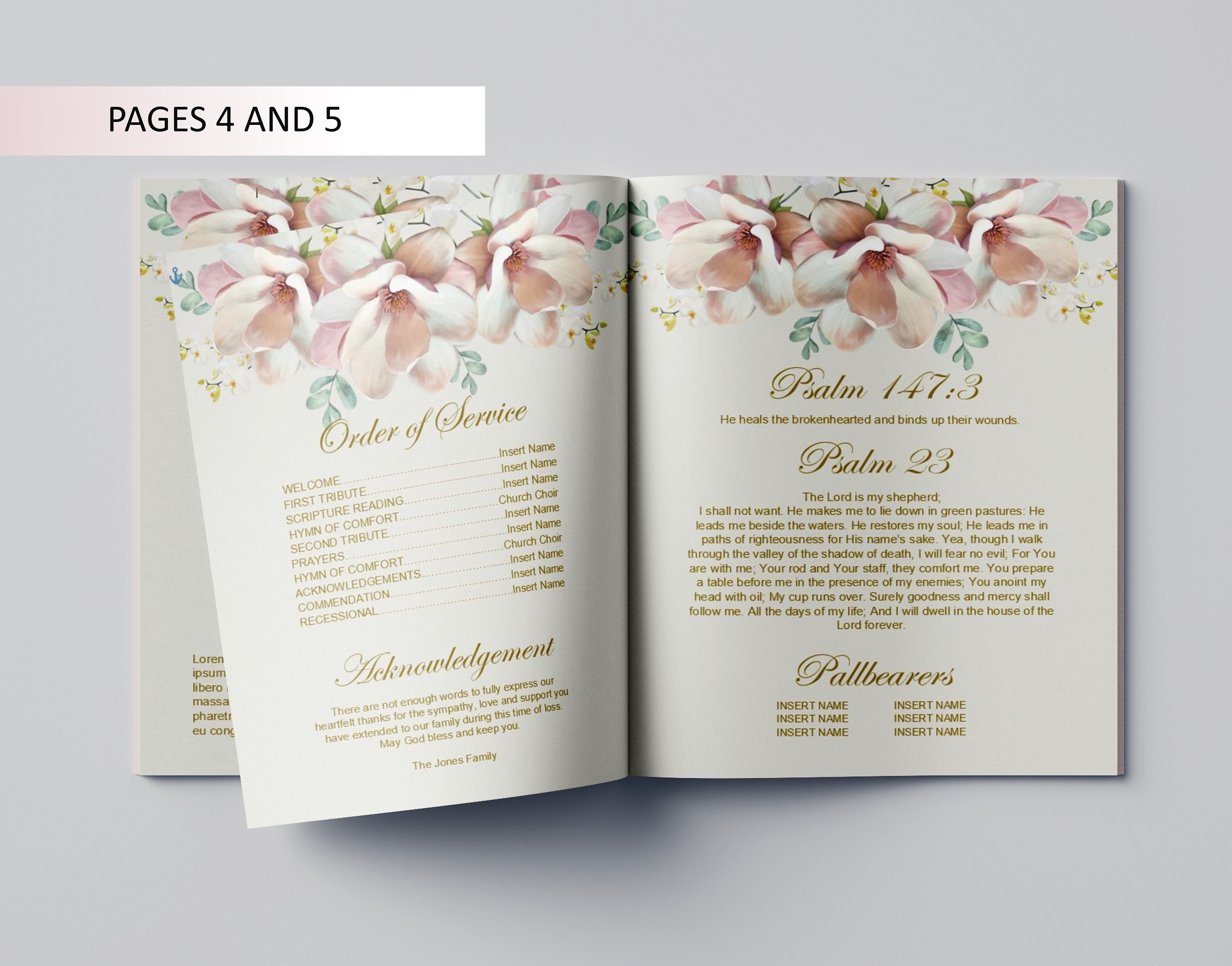 8 Page Magnolia Funeral Program Template in Tabloid Size - Etsy