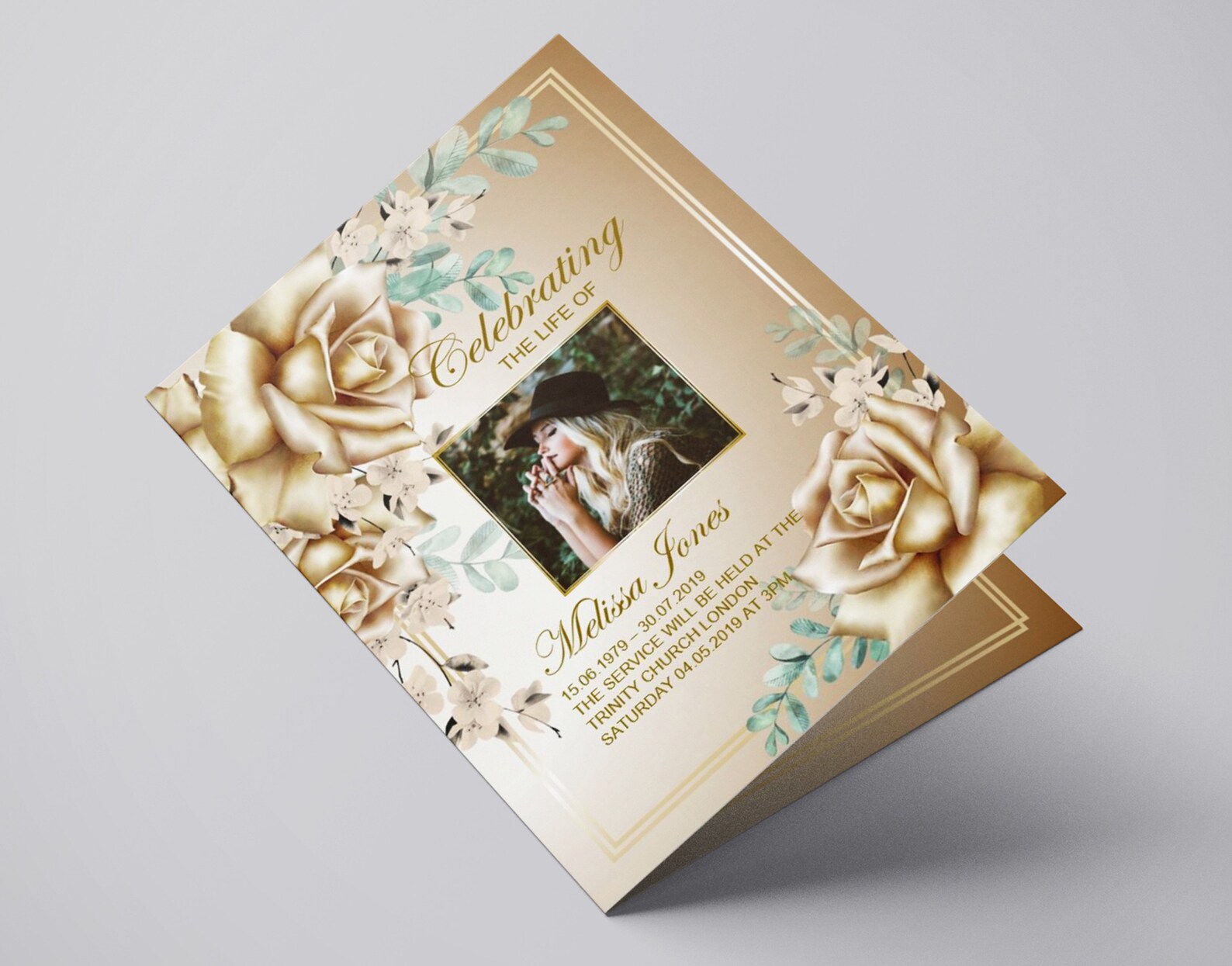 BI-FOLD Gold Funeral Program Template, Celebration of Life, Obituary ...