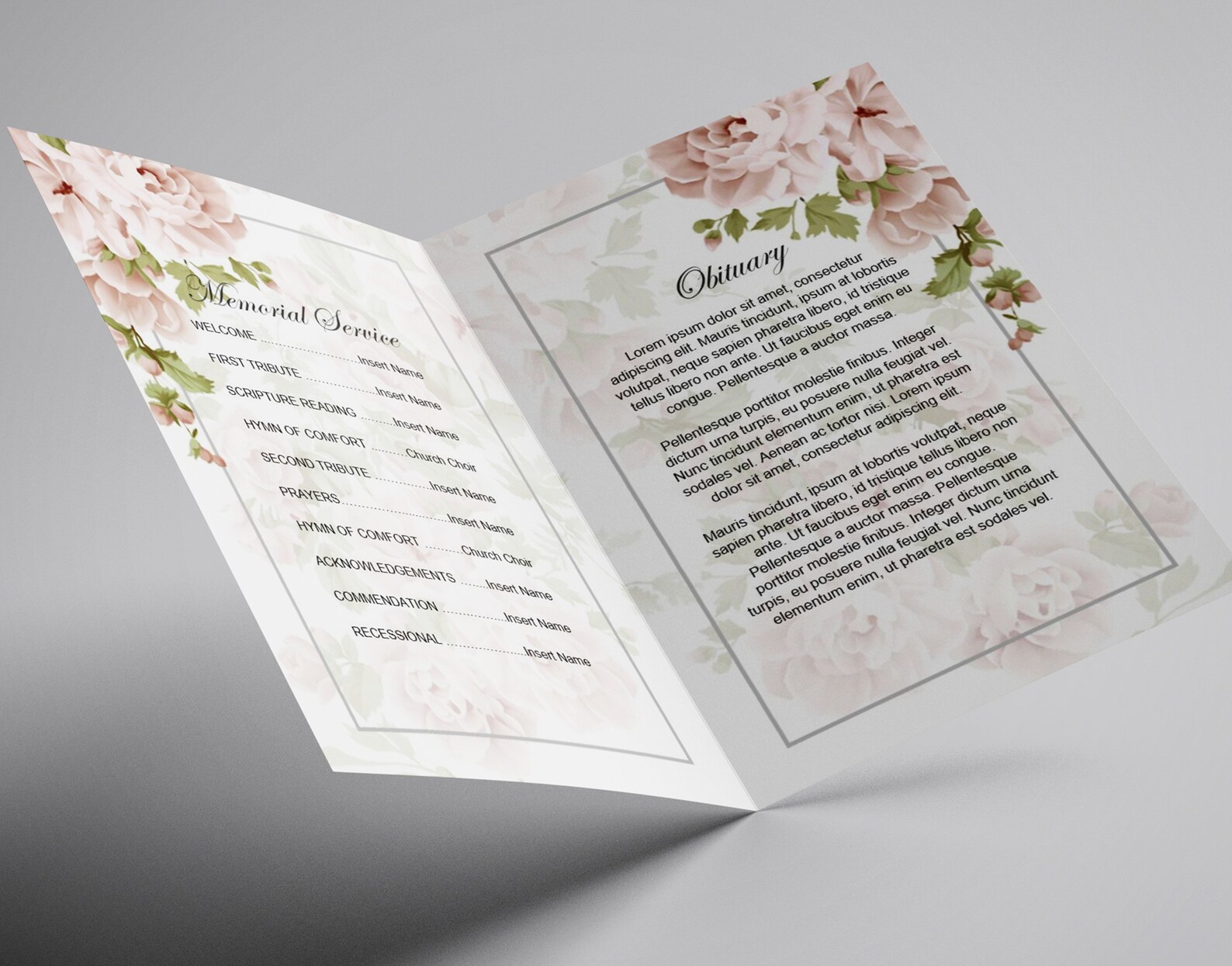4 Peach Roses Funeral Program Template Celebration of Life | Etsy