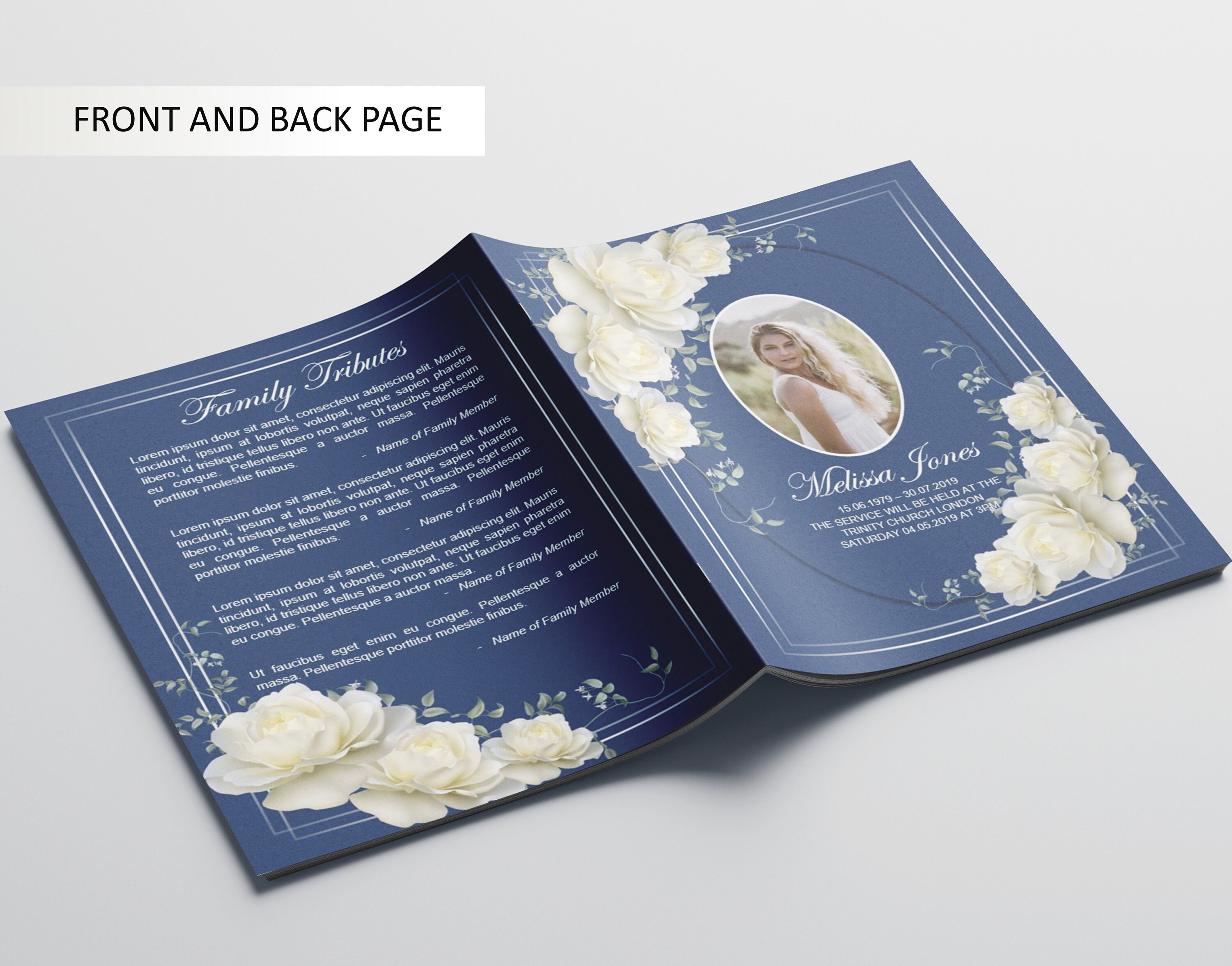 8 Page Elegant Navy Funeral Program Template, Celebration of Life ...