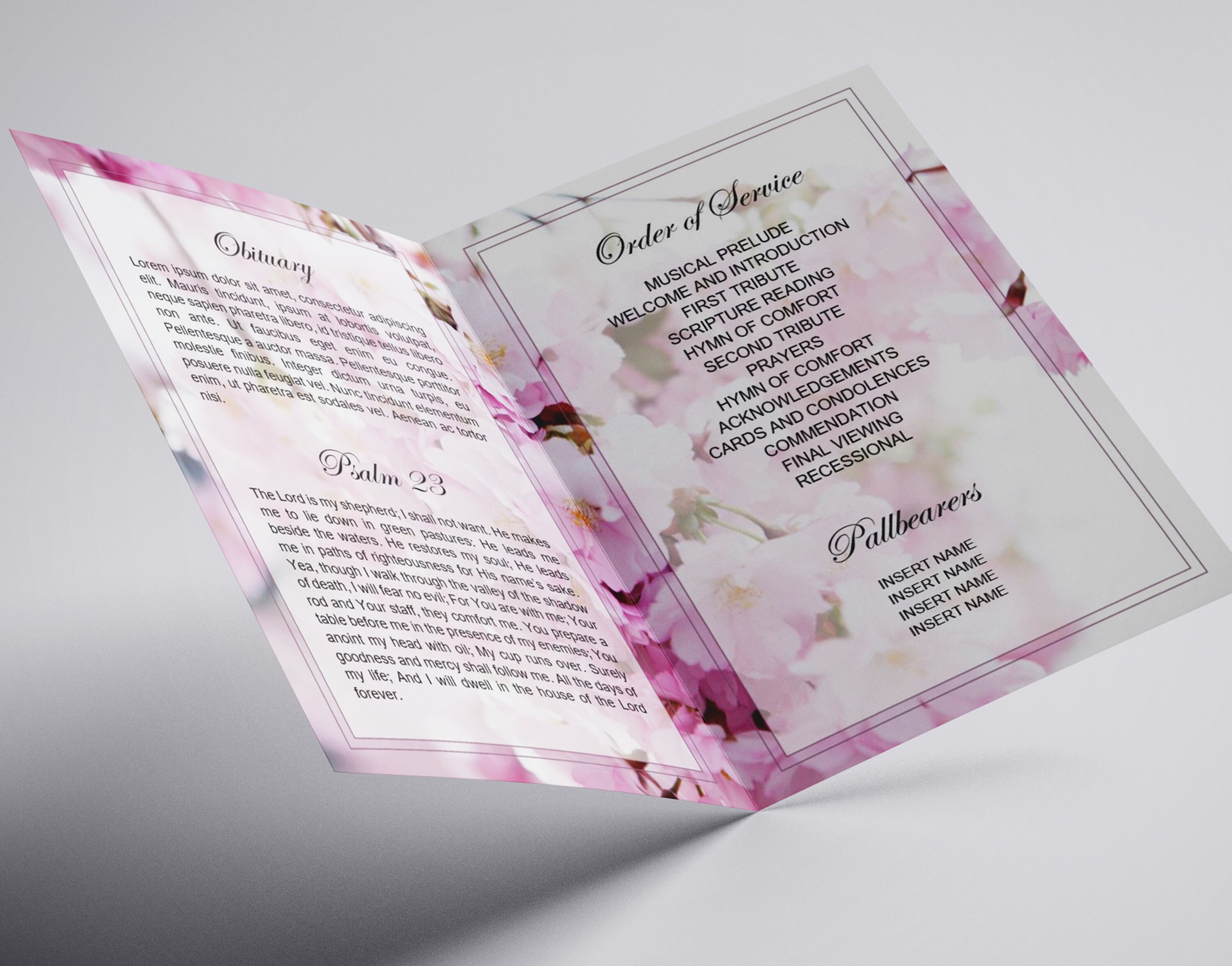 4 Page Funeral Program Template Pink Blossom Celebration of | Etsy