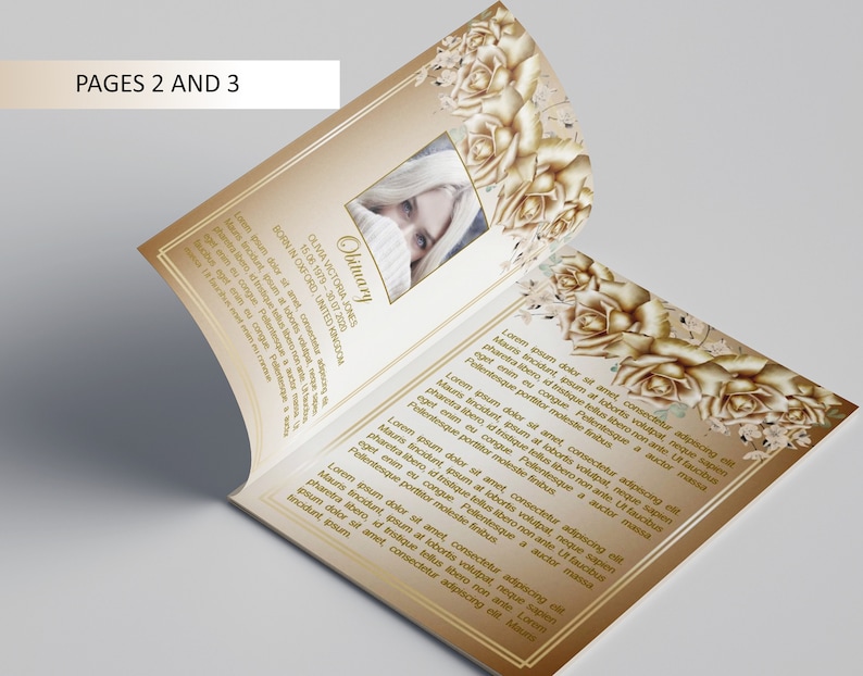 12 Page Gold Funeral Program Template Celebration of Life | Etsy