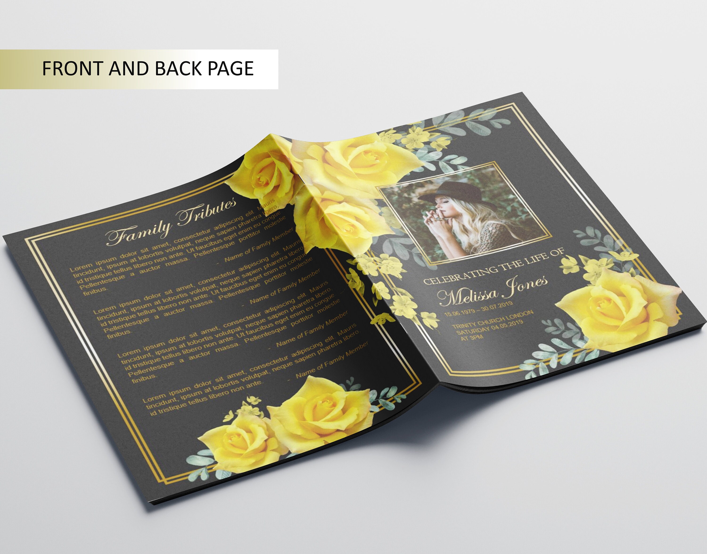 8 Page Yellow Flower Funeral Program Template in Tabloid Size - Etsy