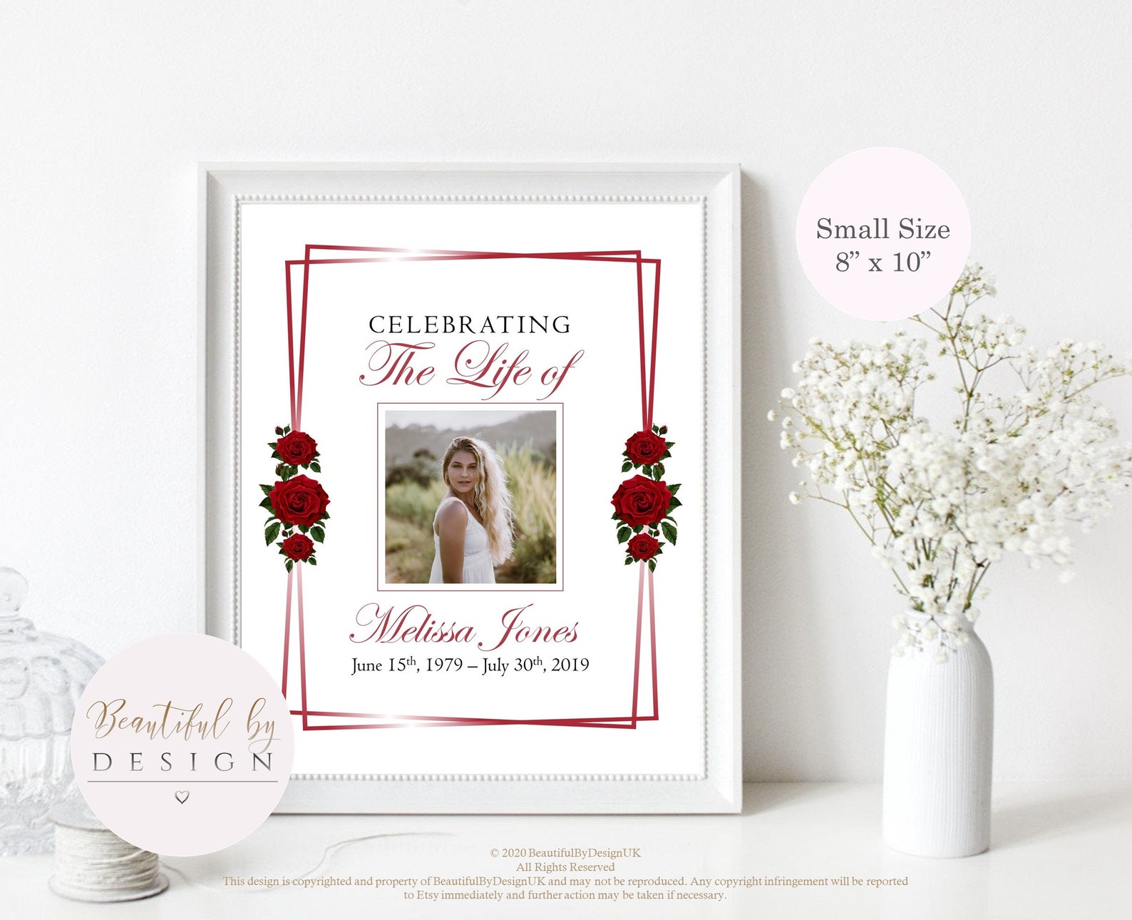 Red Roses Funeral Welcome Sign Template for Women or Men in - Etsy
