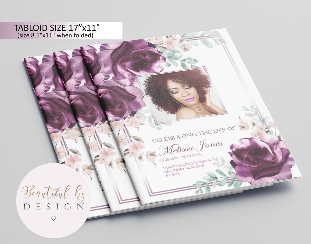 8 Page Purple Funeral Program Template in Tabloid Size 11"x17 ...