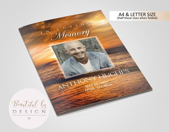 8 Page Sunset Funeral Program Template for Men Celebration of - Etsy