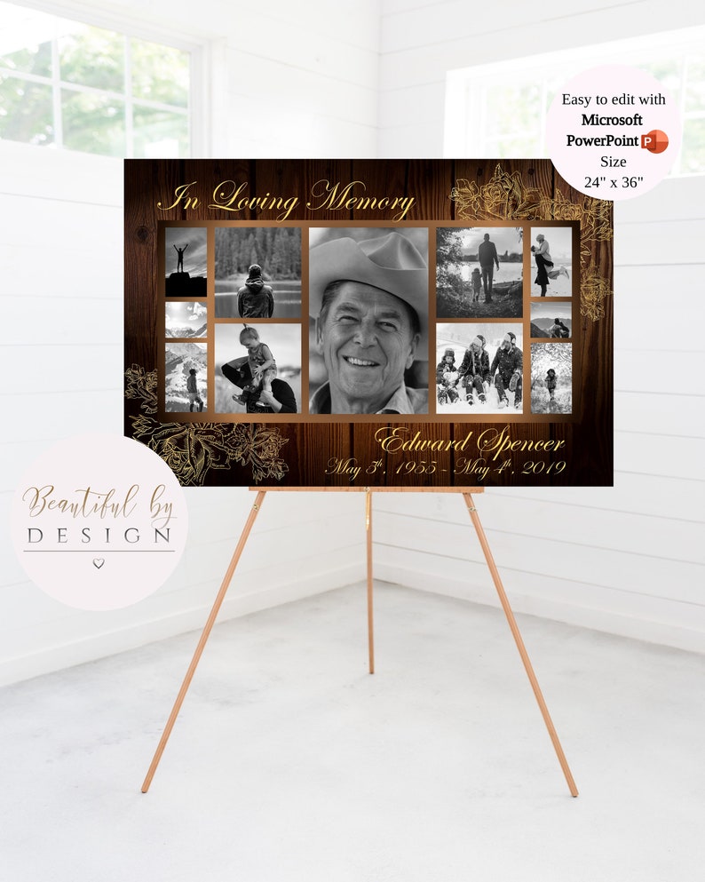 Wood Effect Memorial Photo Collage Template for Men Large | Etsy