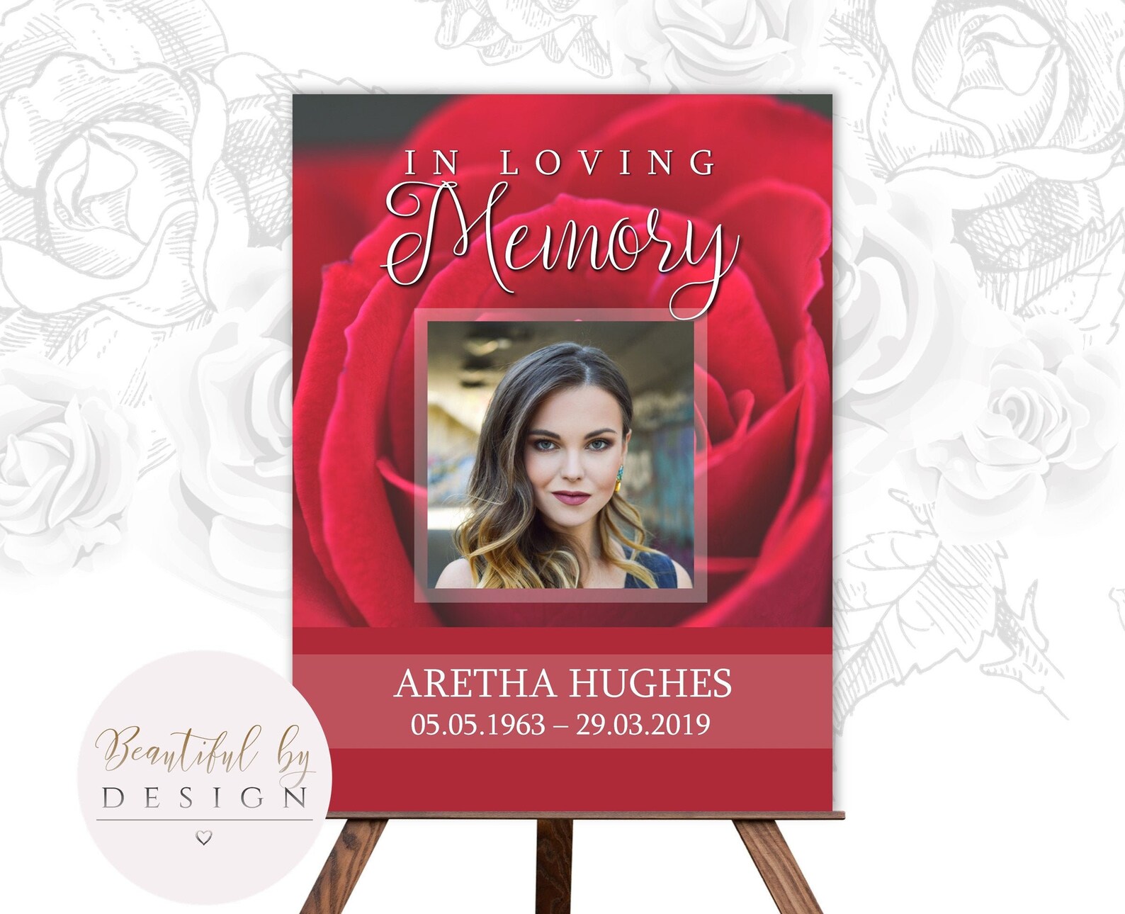 Red Rose Welcome Sign Template for Women in Loving Memory - Etsy UK