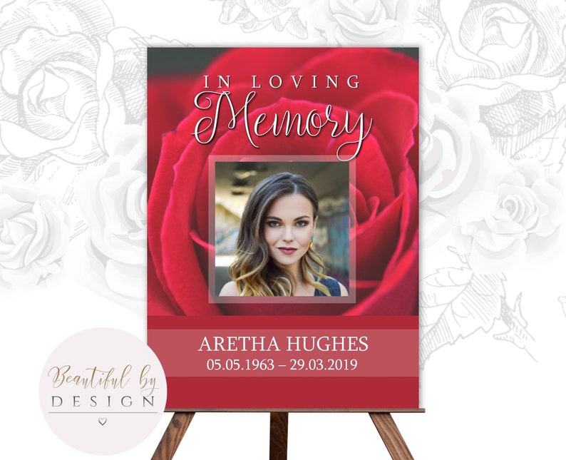 Red Rose Welcome Sign Template for Women in Loving Memory - Etsy UK