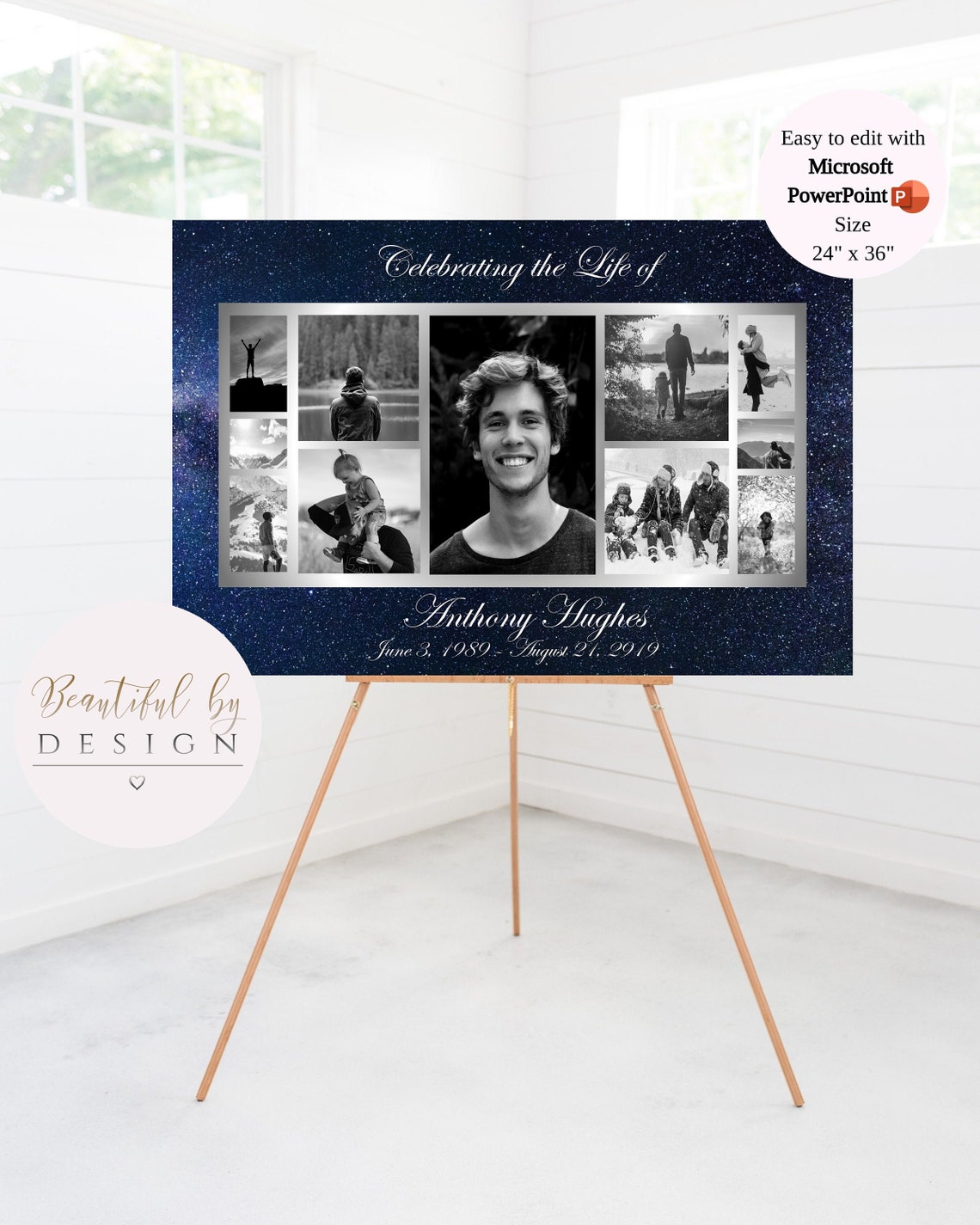 Blue Stars Memorial Photo Collage Template for Men Large | Etsy