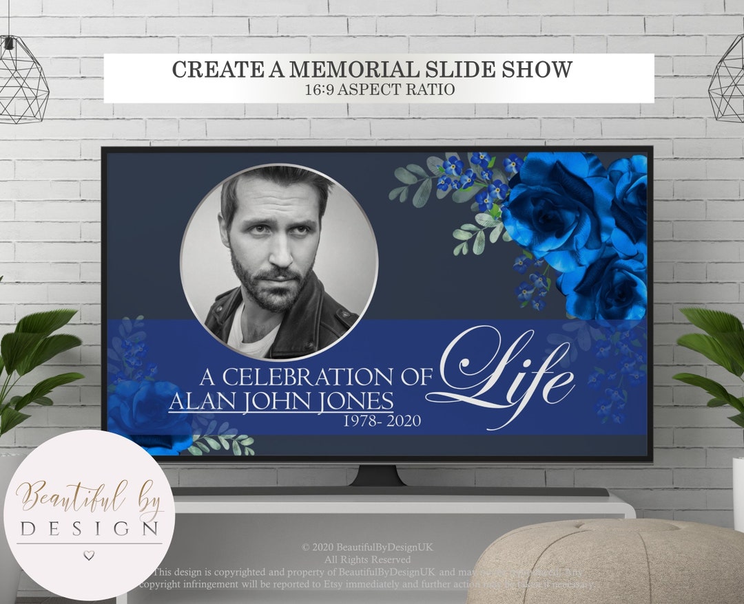 Powerpoint Presentation Template With Blue Flowers, Funeral Slide Show ...