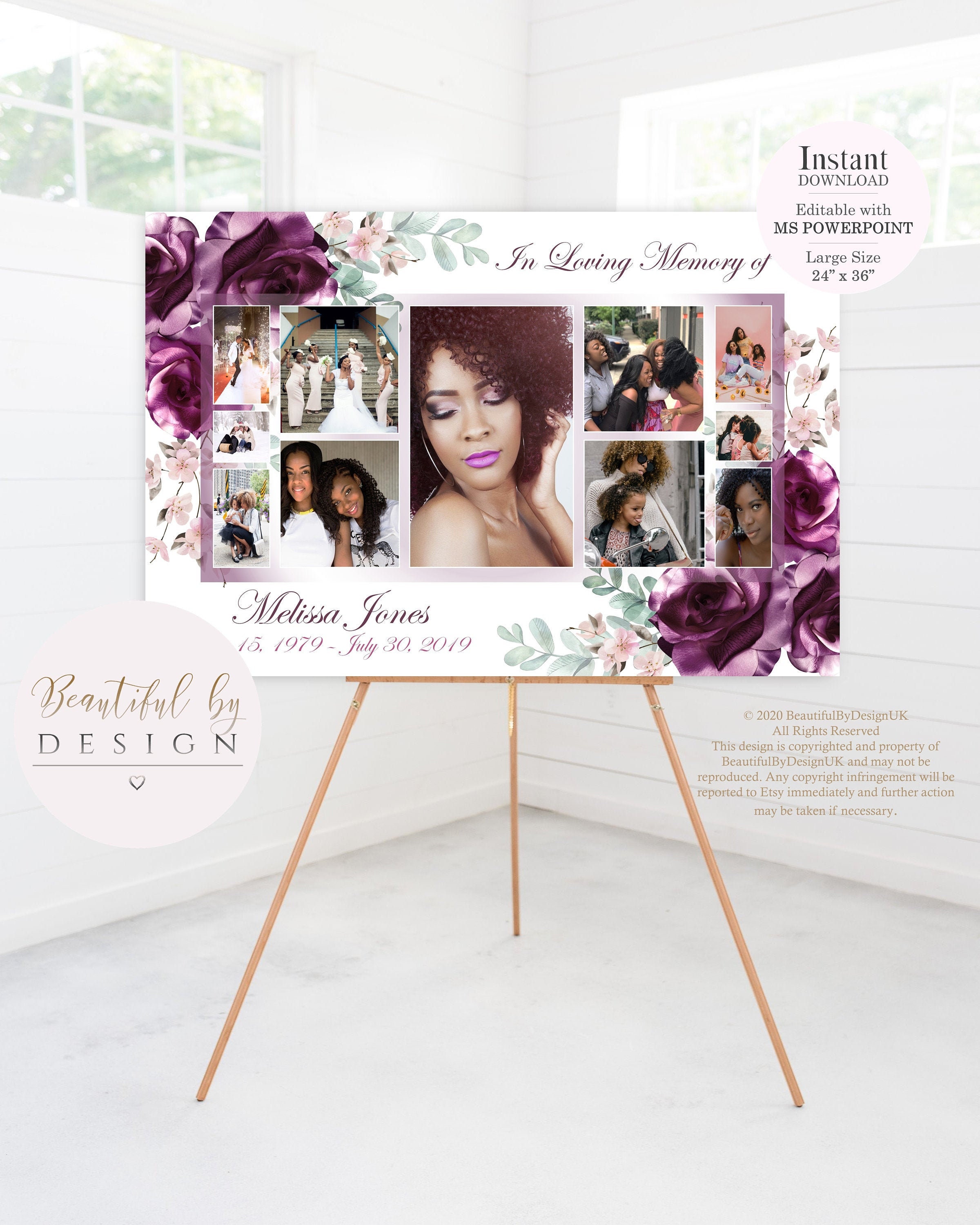 Purple Flowers Memorial Photo Collage Template Large Memorial | Etsy
