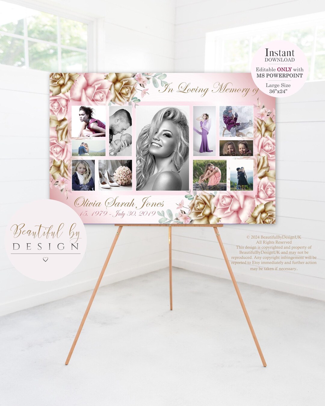 Gold and Rose Gold Memorial Photo Collage Template, Large Memorial Sign ...
