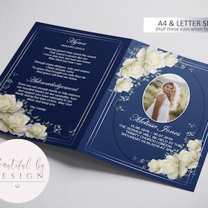 4 Page Elegant Navy Funeral Program Template, Celebration of Life ...
