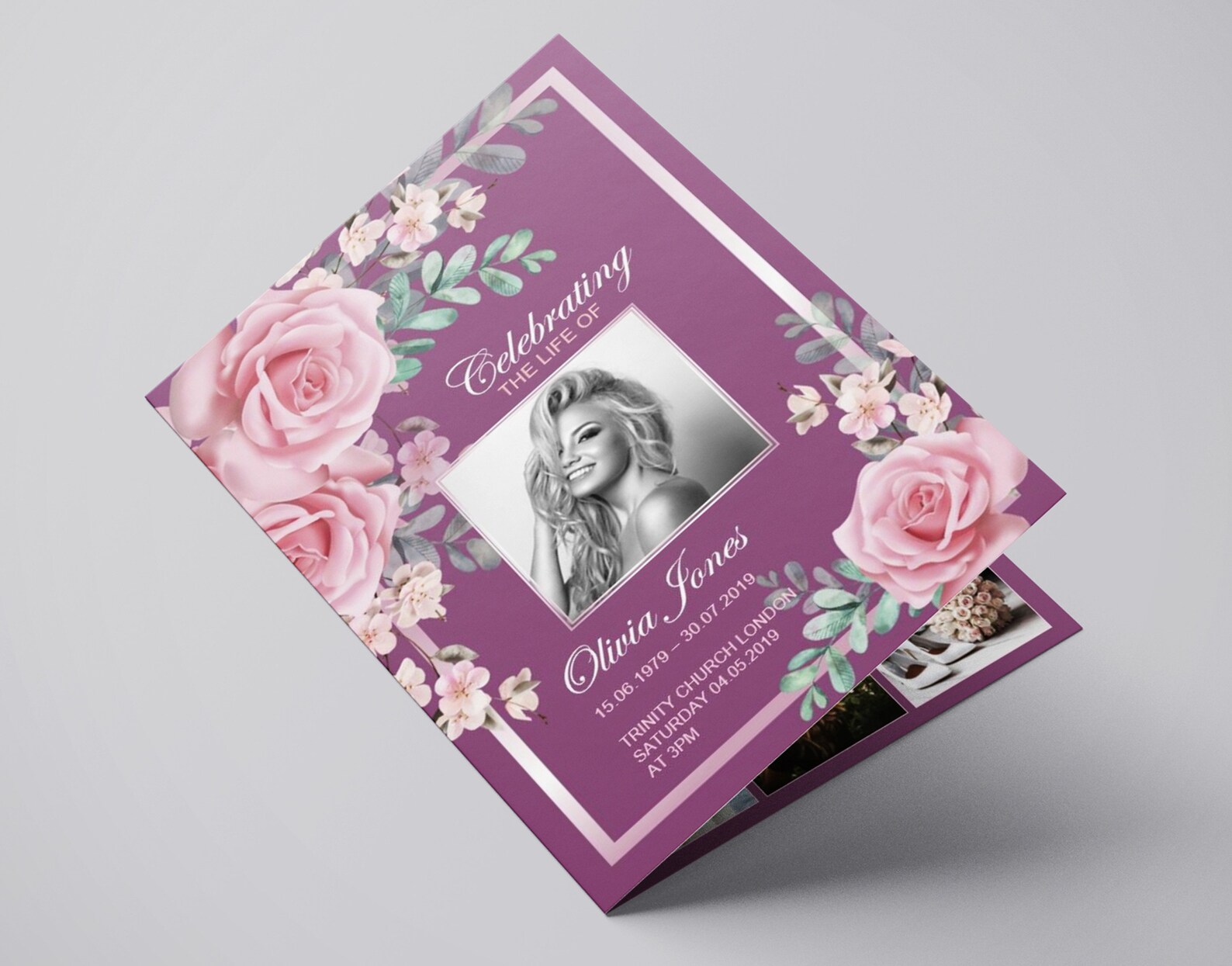 4 Page Pink Flowers Funeral Program Template Celebration of - Etsy