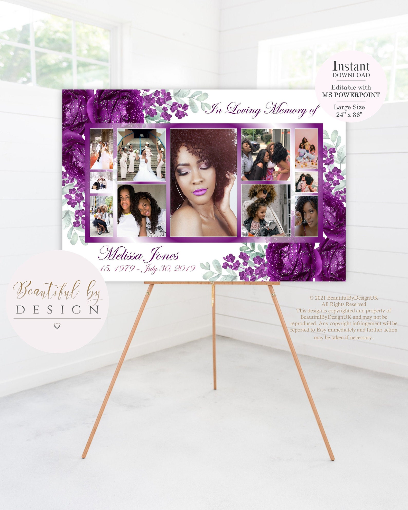Purple Roses Memorial Photo Collage Template Large Memorial - Etsy