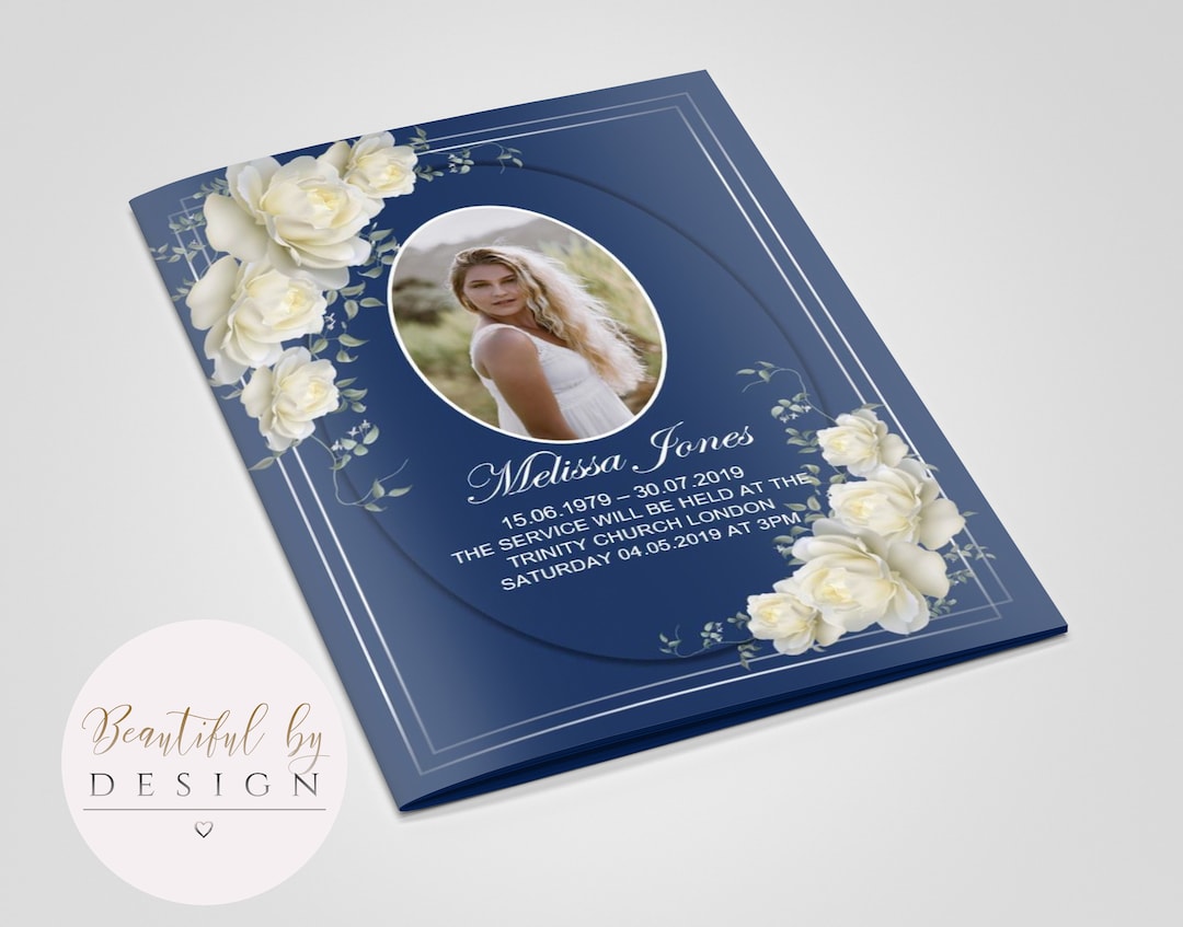 8 Page Elegant Navy Funeral Program Template, Celebration of Life ...