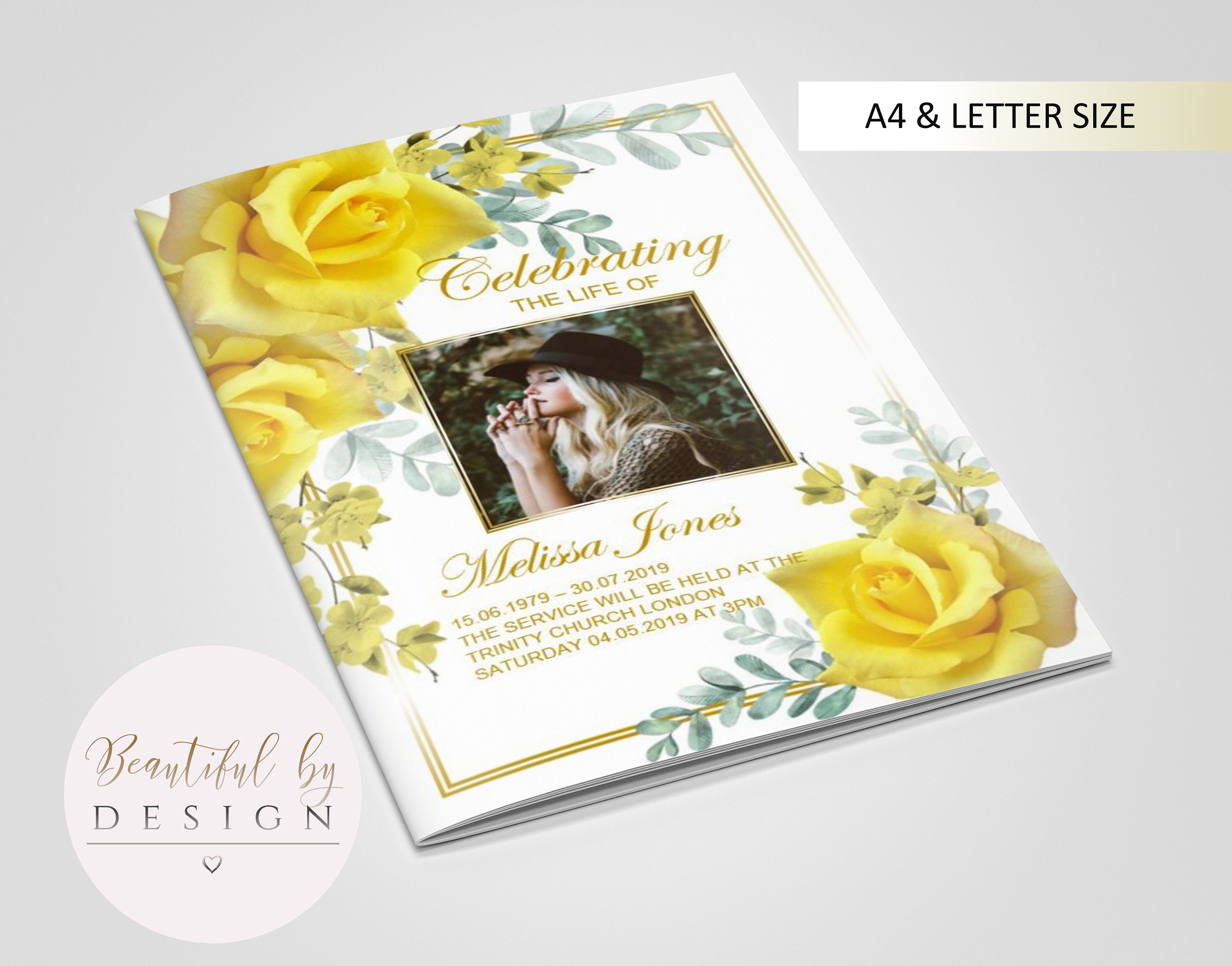 8 Page Yellow Flower Funeral Program Template Celebration of | Etsy