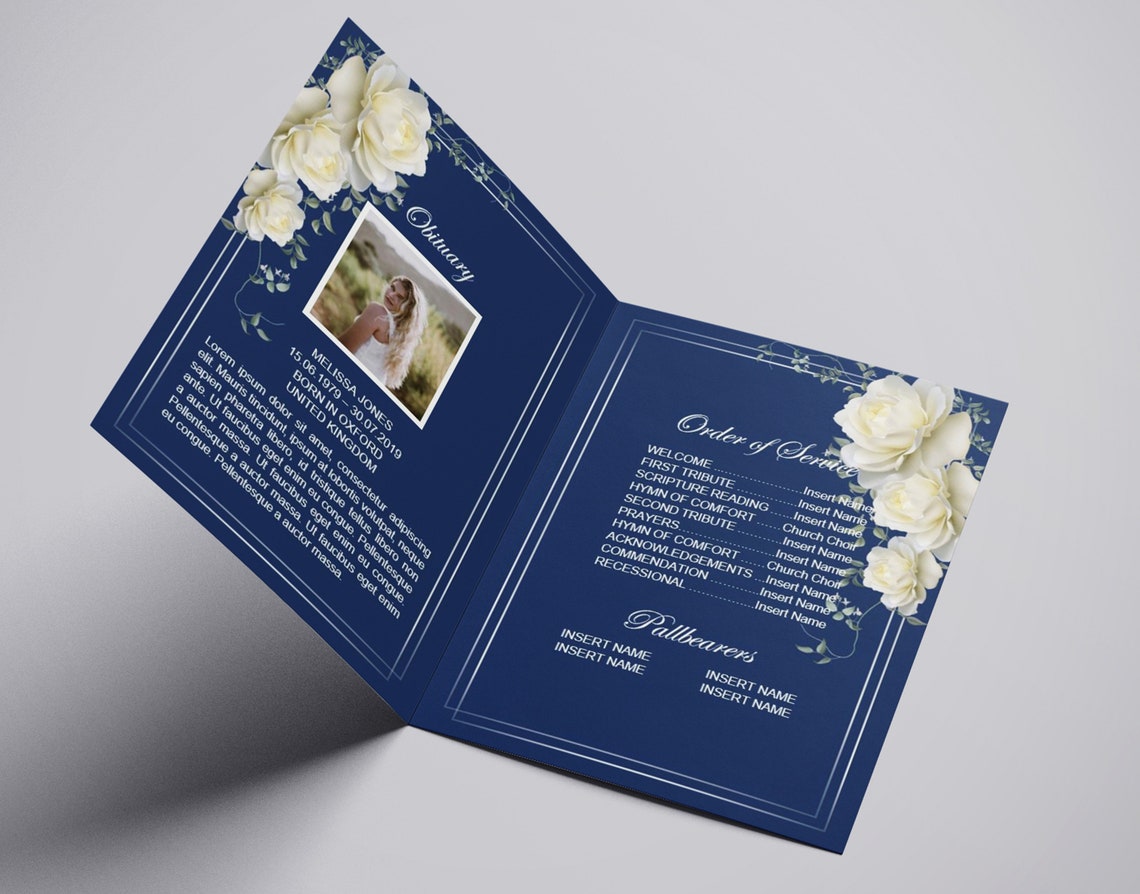 4 Page Elegant Navy Funeral Program Template Celebration of - Etsy UK