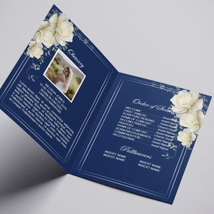 4 Page Elegant Navy Funeral Program Template Celebration of | Etsy