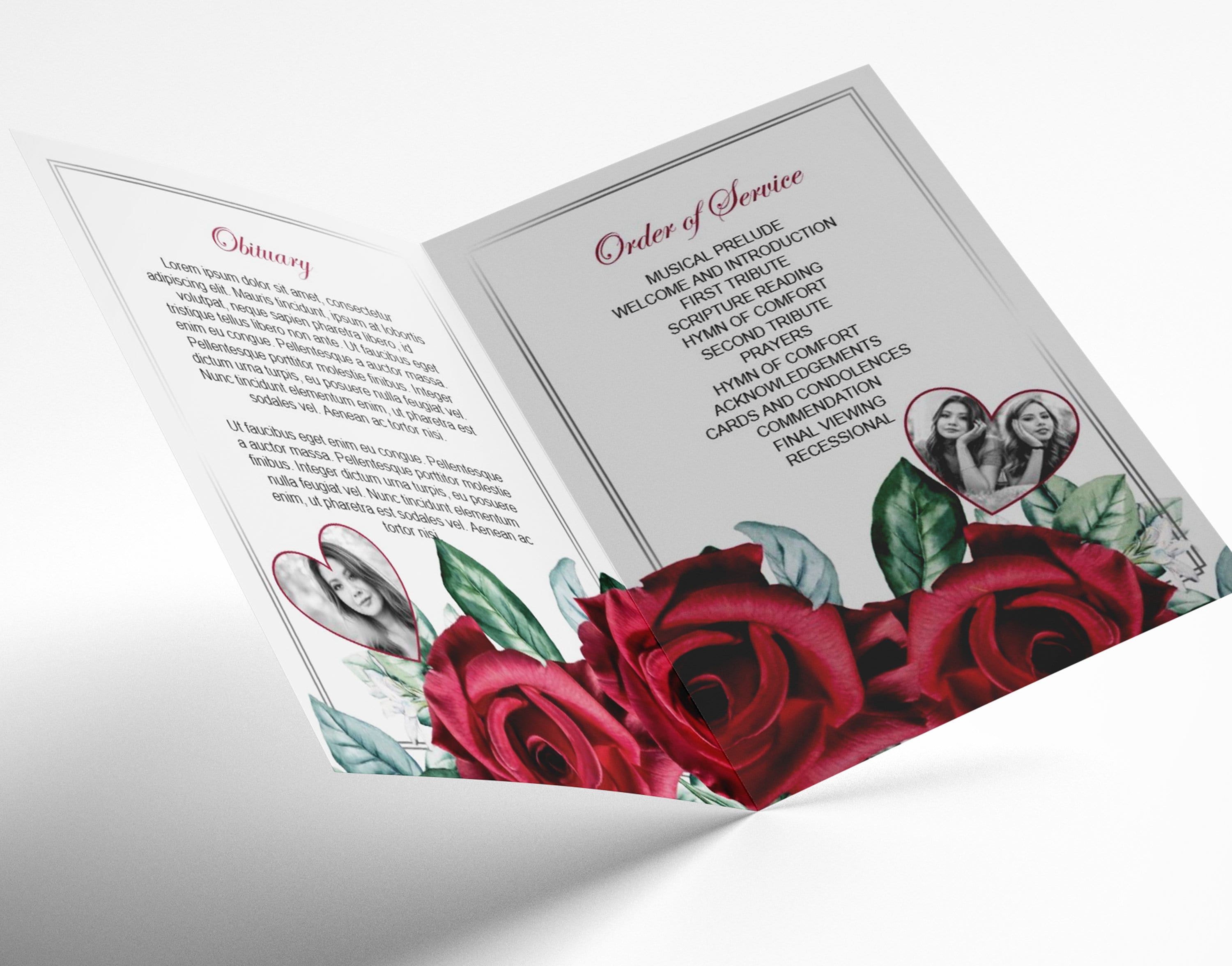 4 Page Red Roses Funeral Program Template Celebration of - Etsy