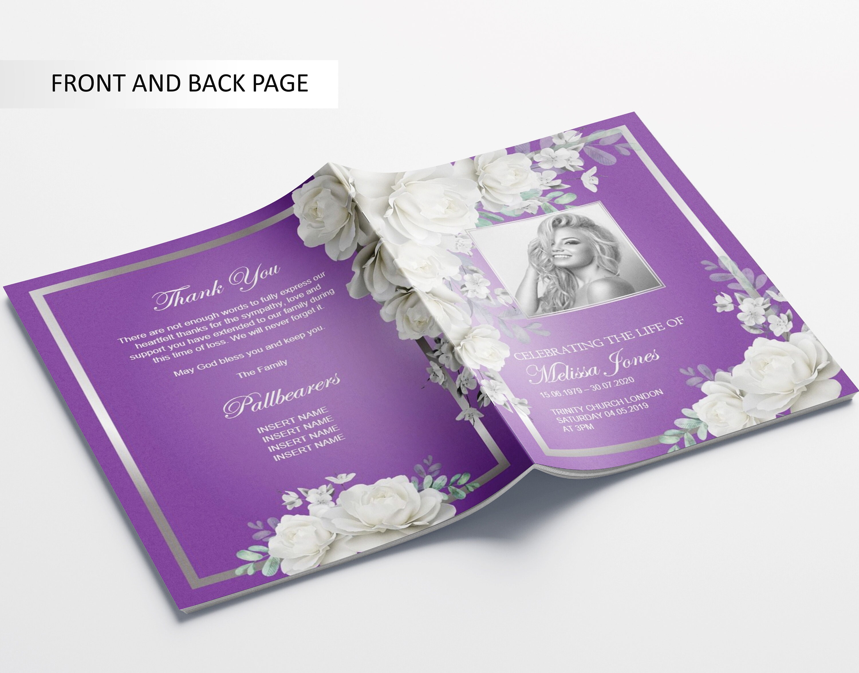 12 Page White Flowers Purple Background Funeral Program - Etsy