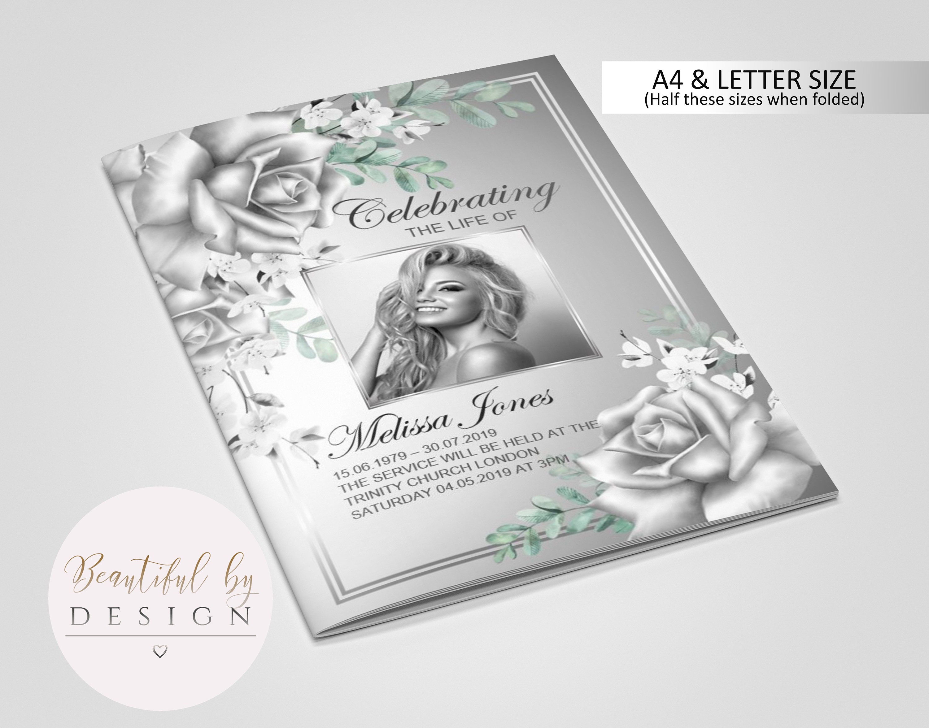 8 Page Silver Flowers Funeral Program Template Celebration of - Etsy