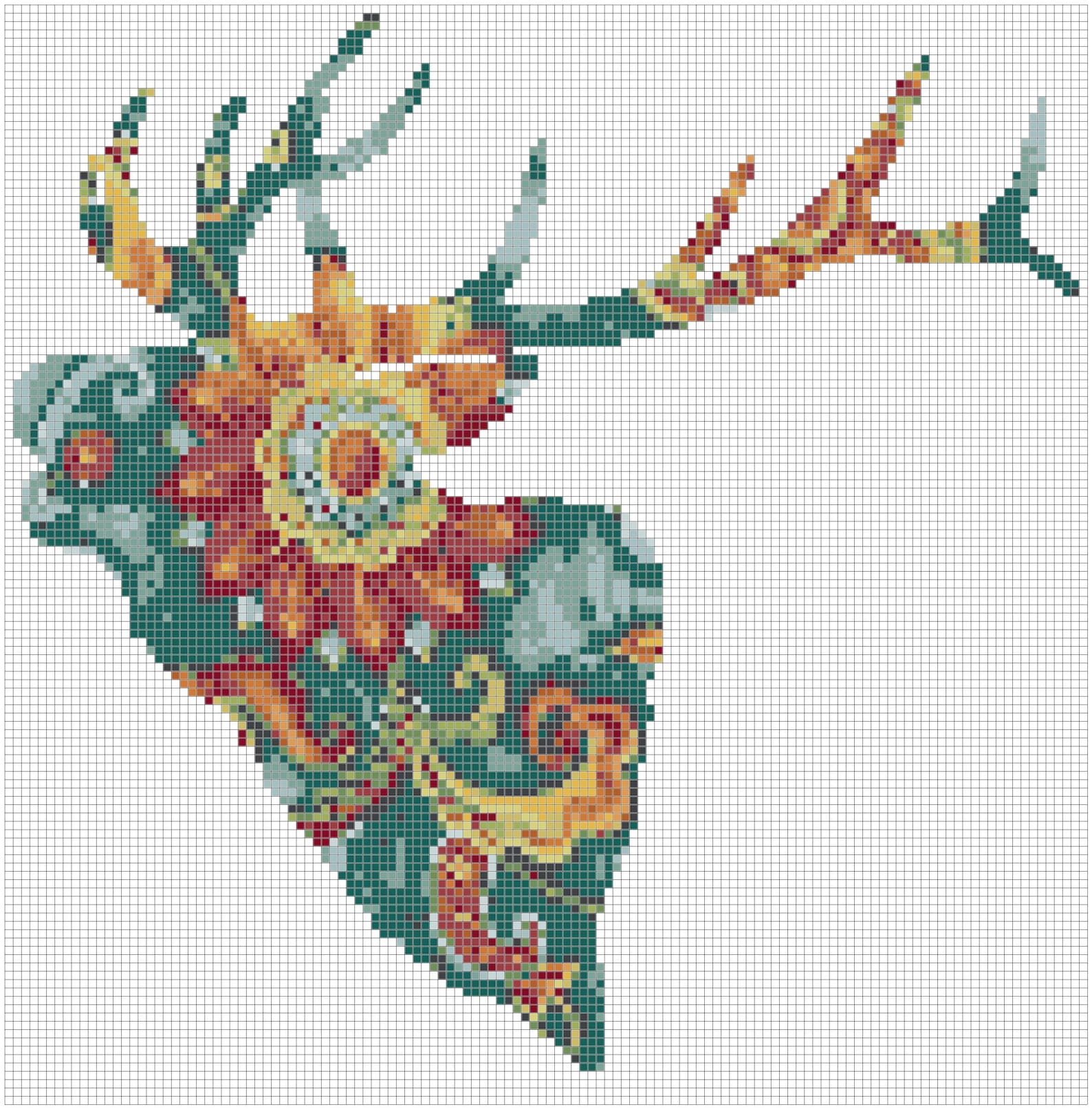 Floral Elk Head Cross Stitch Pattern, Needlepoint, Nature, Wildlife ...
