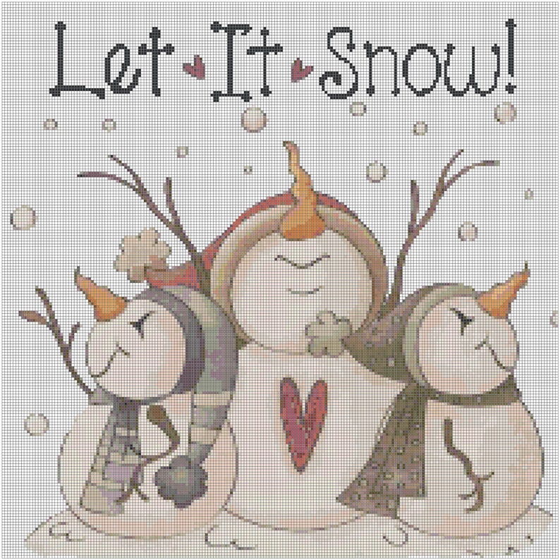 Let It Snow! Cross Stitch Pattern, Snowman, Winter, Christmas, Cute ...