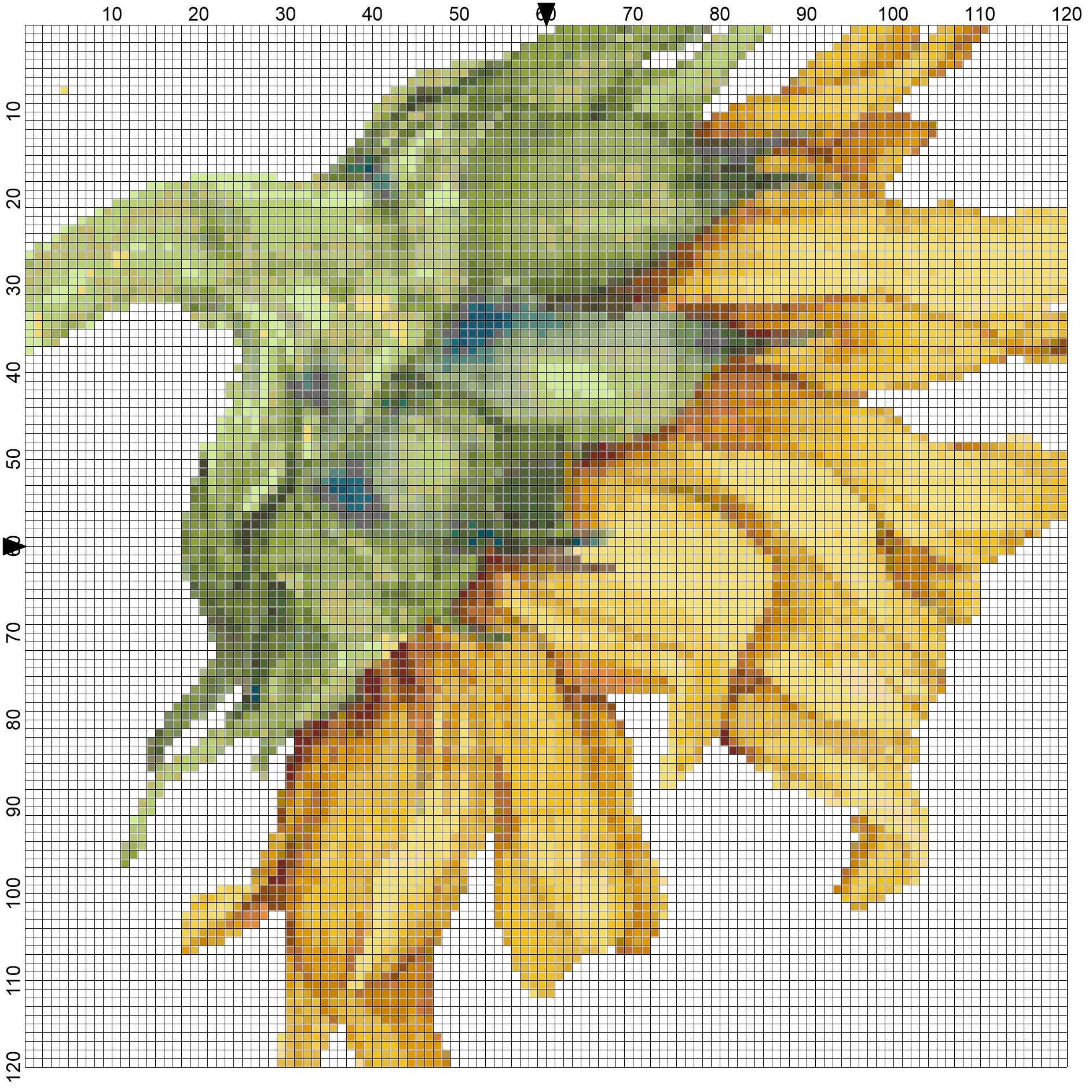 Watercolor Sunflower Counted Cross Stitch Pattern, Needlepoint ...