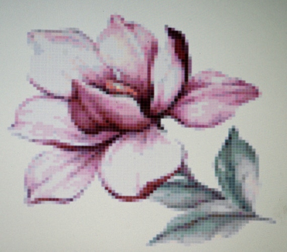 Pink Magnolia Cross Stitch Pattern Needlepoint Nature | Etsy