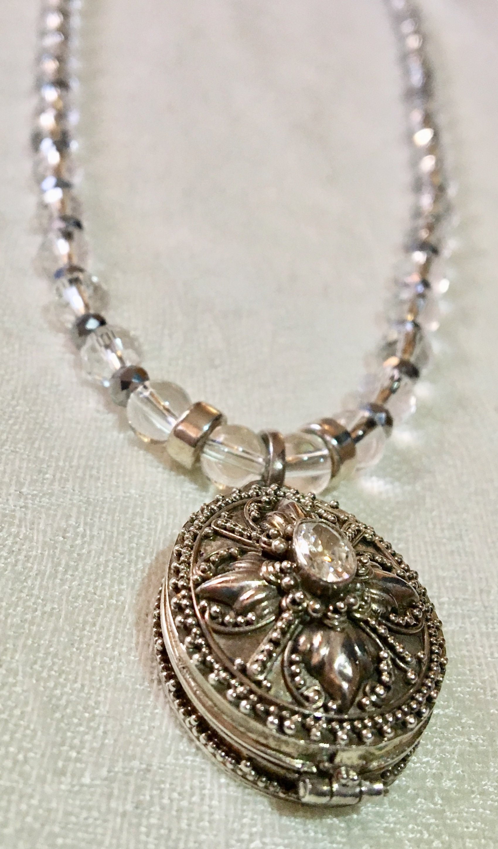 Silver and Crystal Hinged Pill Box/ Locket Necklace - Etsy