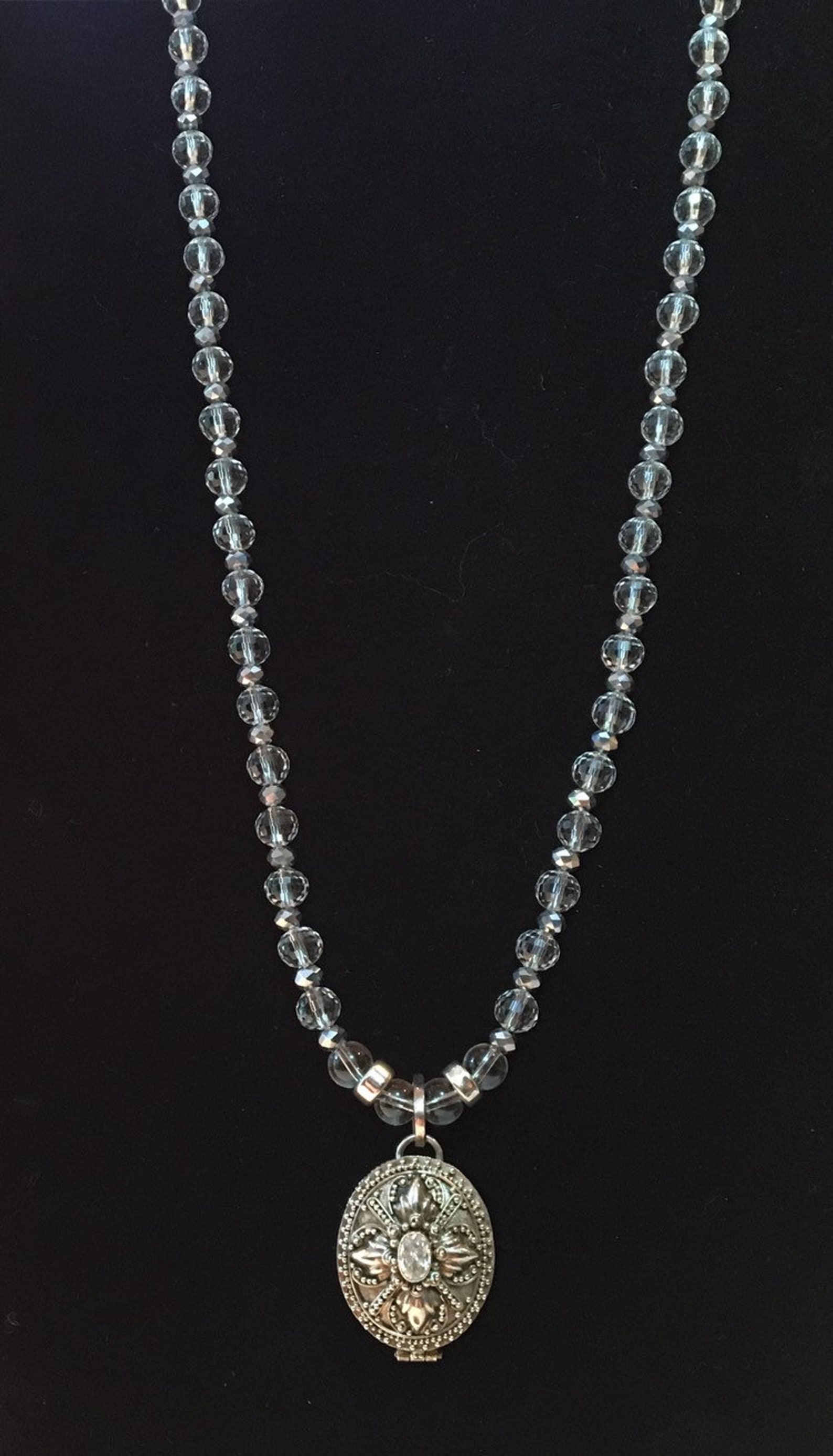 Silver and Crystal Hinged Pill Box/ Locket Necklace - Etsy