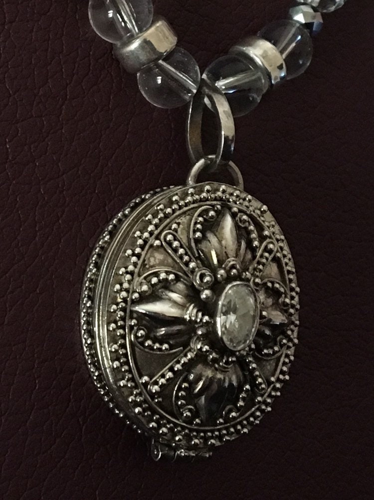 Silver and Crystal Hinged Pill Box/ Locket Necklace - Etsy