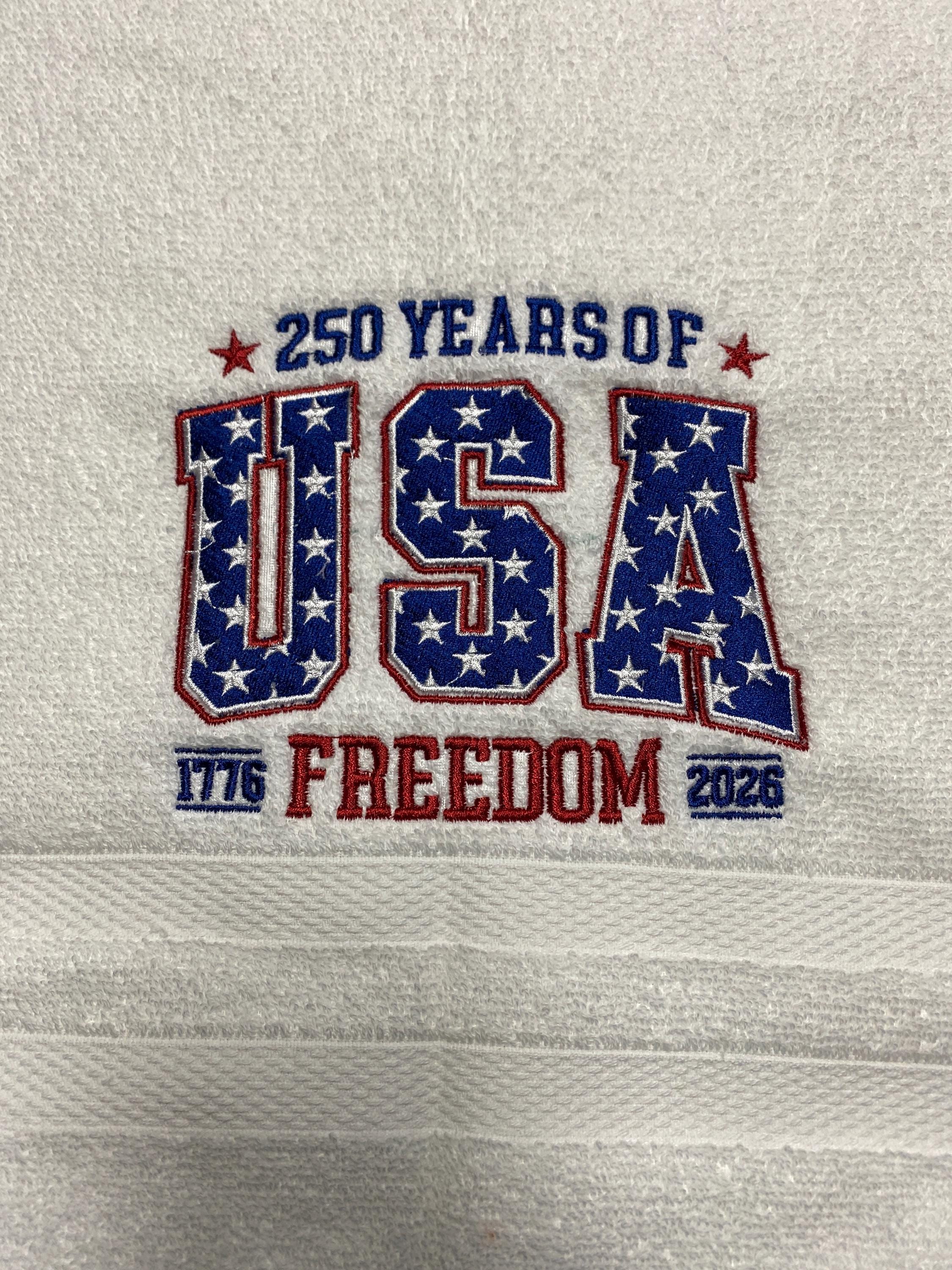 Embroidered USA Freedom Hand Towel, Patriotic 250th Anniversary Decor ...