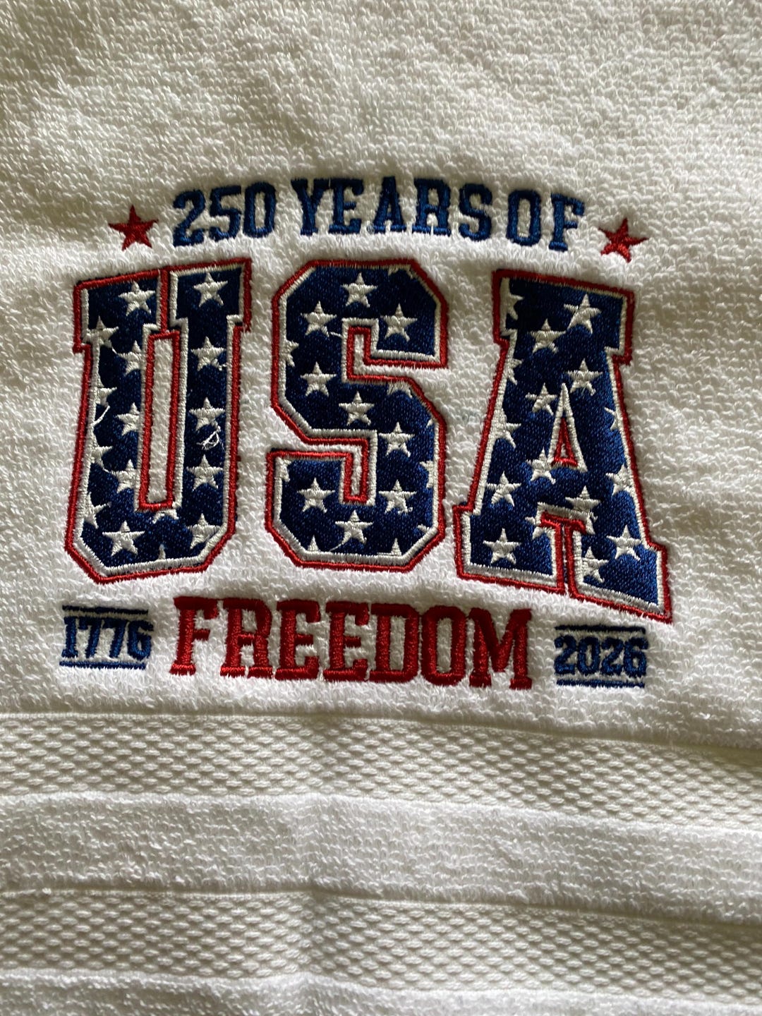 Embroidered USA Freedom Hand Towel, Patriotic 250th Anniversary Decor ...